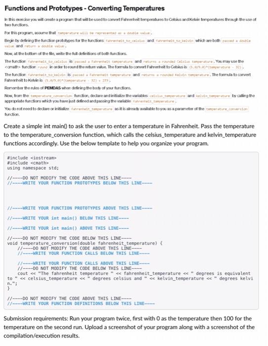 Solved Functions and Prototypes - Converting Temperatures | Chegg.com