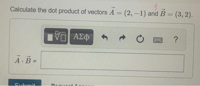 Solved Calculate the dot product of vectors A=(2,−1) and | Chegg.com