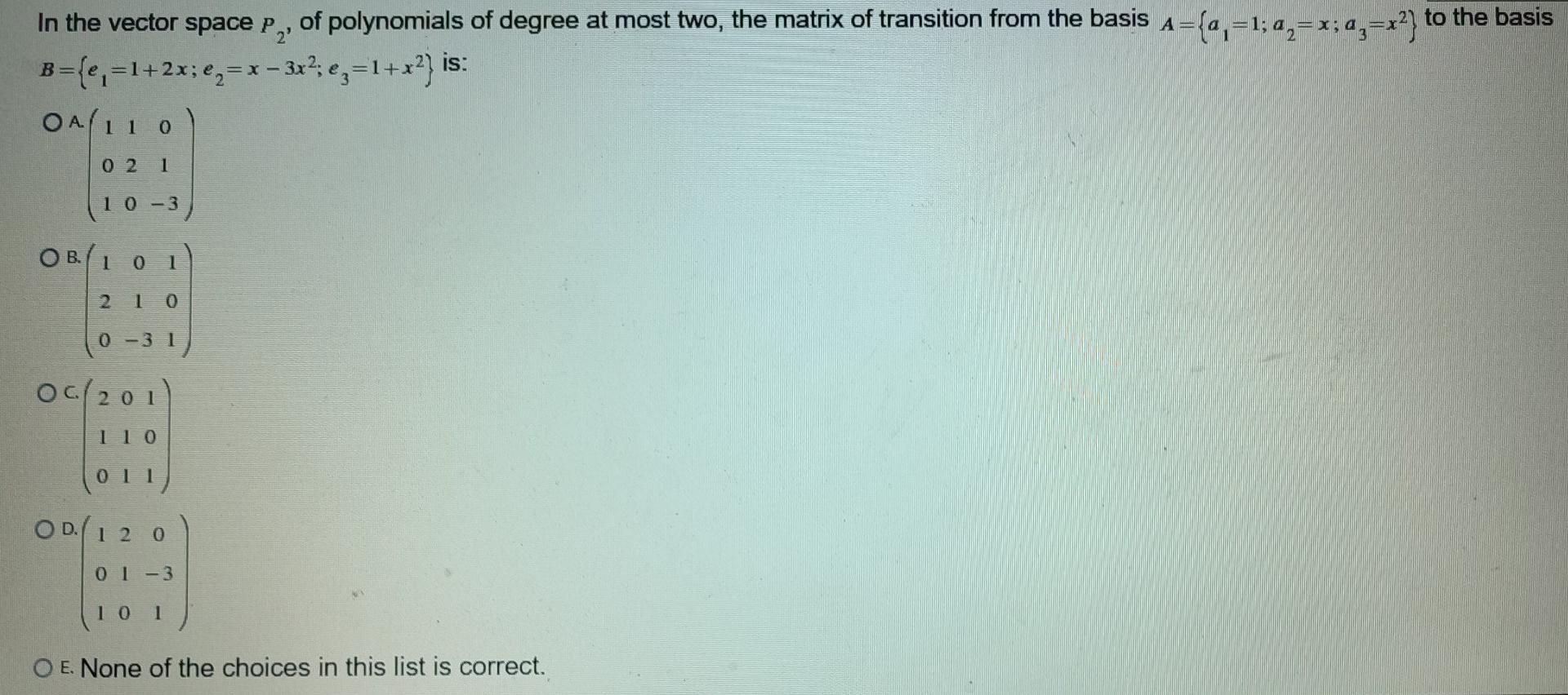 Solved In the vector space P2 of polynomials of degree at | Chegg.com