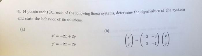 Solved 4. (4 points each) For each of the following linear | Chegg.com