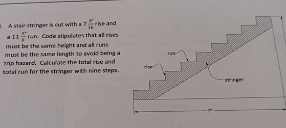 Solved A stair stringer is cut with a 79°16 ﻿rise and a | Chegg.com