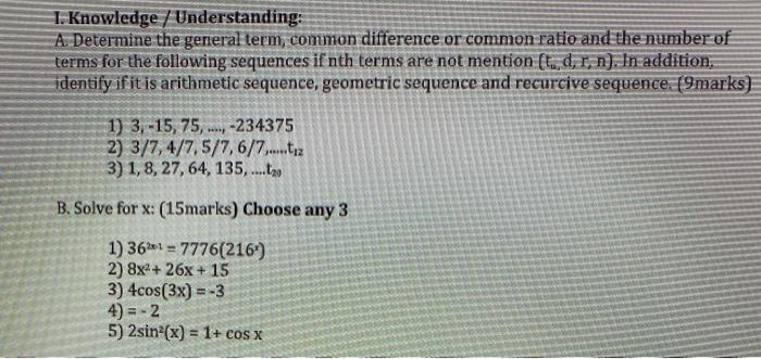 Solved 1. Knowledge / Understanding: A. Determine the | Chegg.com