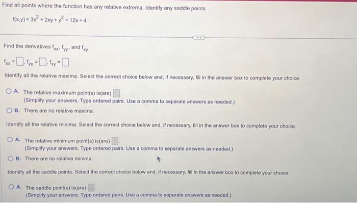 Solved Find all points where the function has any relative | Chegg.com