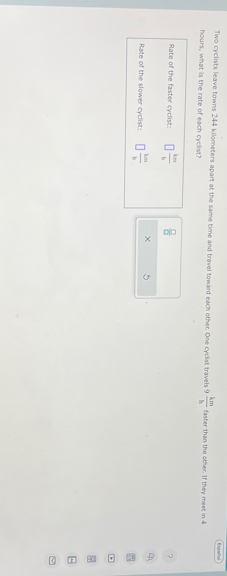 Solved Two cyclists leave towns 244 ﻿kilometers apart at the | Chegg.com