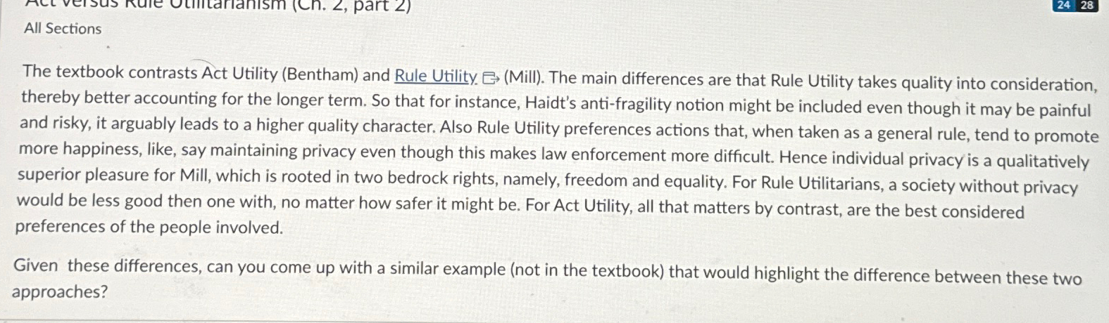 Solved All SectionsThe textbook contrasts Act Utility | Chegg.com