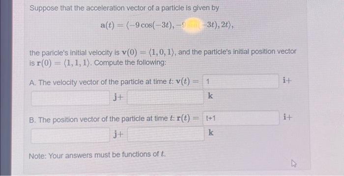 Solved Suppose that the acceleration vector of a particle is | Chegg.com