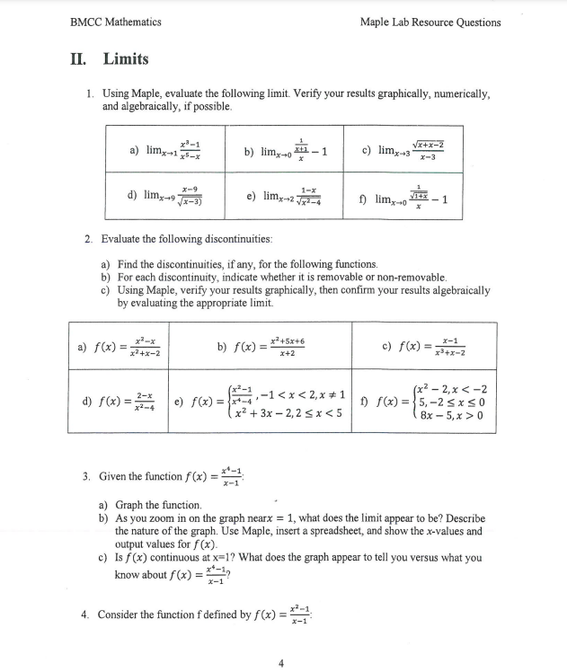 Solved II. ﻿LimitsUsing Maple, evaluate the following limit. | Chegg.com