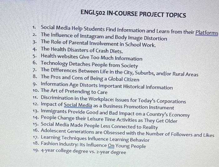 choose one of the topics and make a research with the | Chegg.com