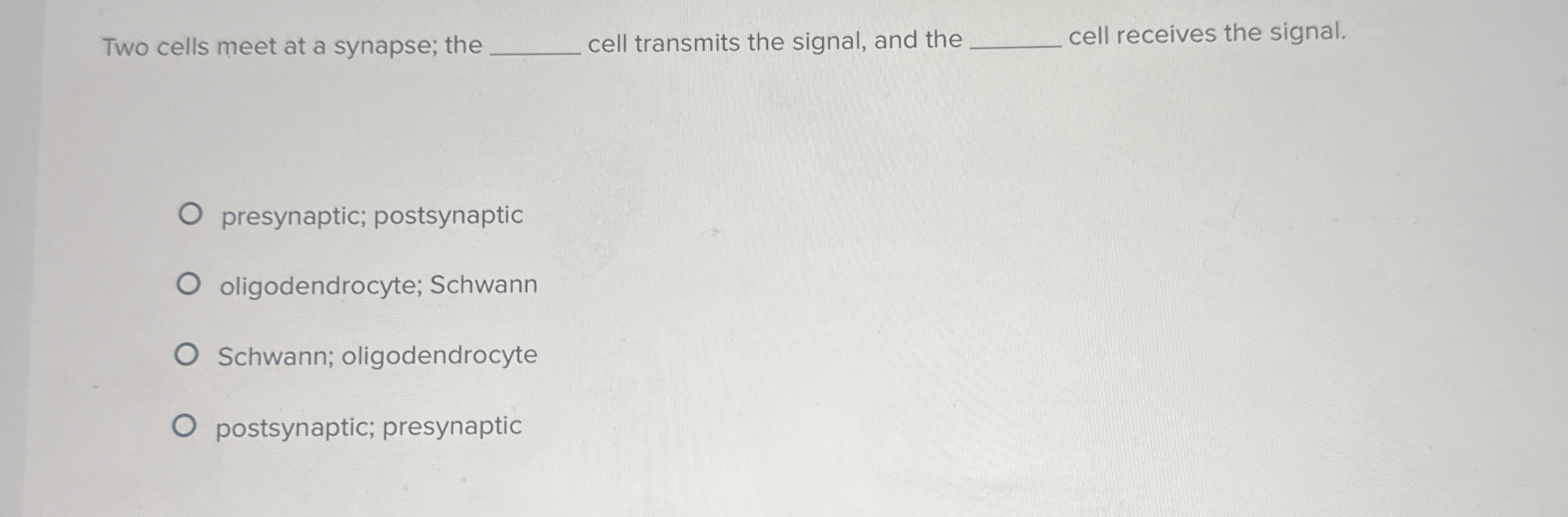 Solved Two cells meet at a synapse; the ﻿cell transmits | Chegg.com