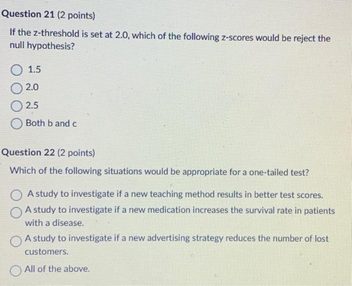 Solved If the z-threshold is set at 2.0 , which of the | Chegg.com