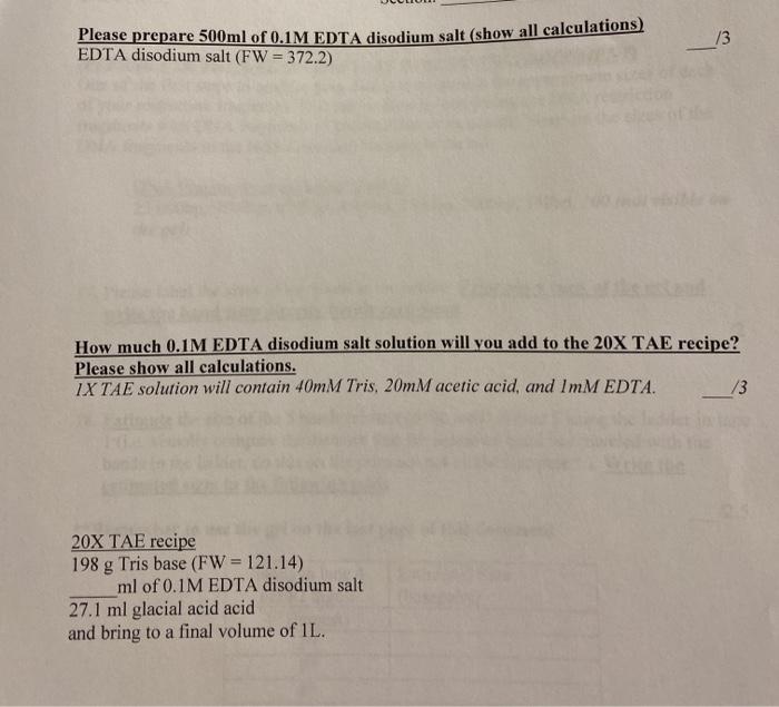 Solved 15. Your lab has run out of 20X TAE stock and your | Chegg.com