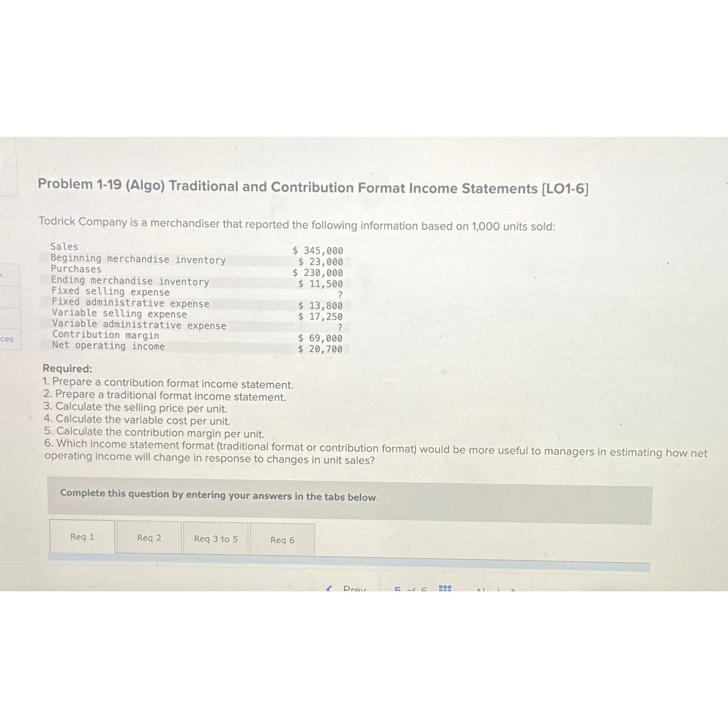 Solved Problem 1-19 (Algo) ﻿Traditional and Contribution | Chegg.com