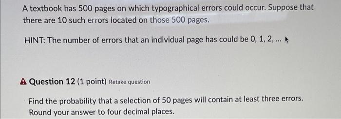 Solved A textbook has 500 pages on which typographical | Chegg.com