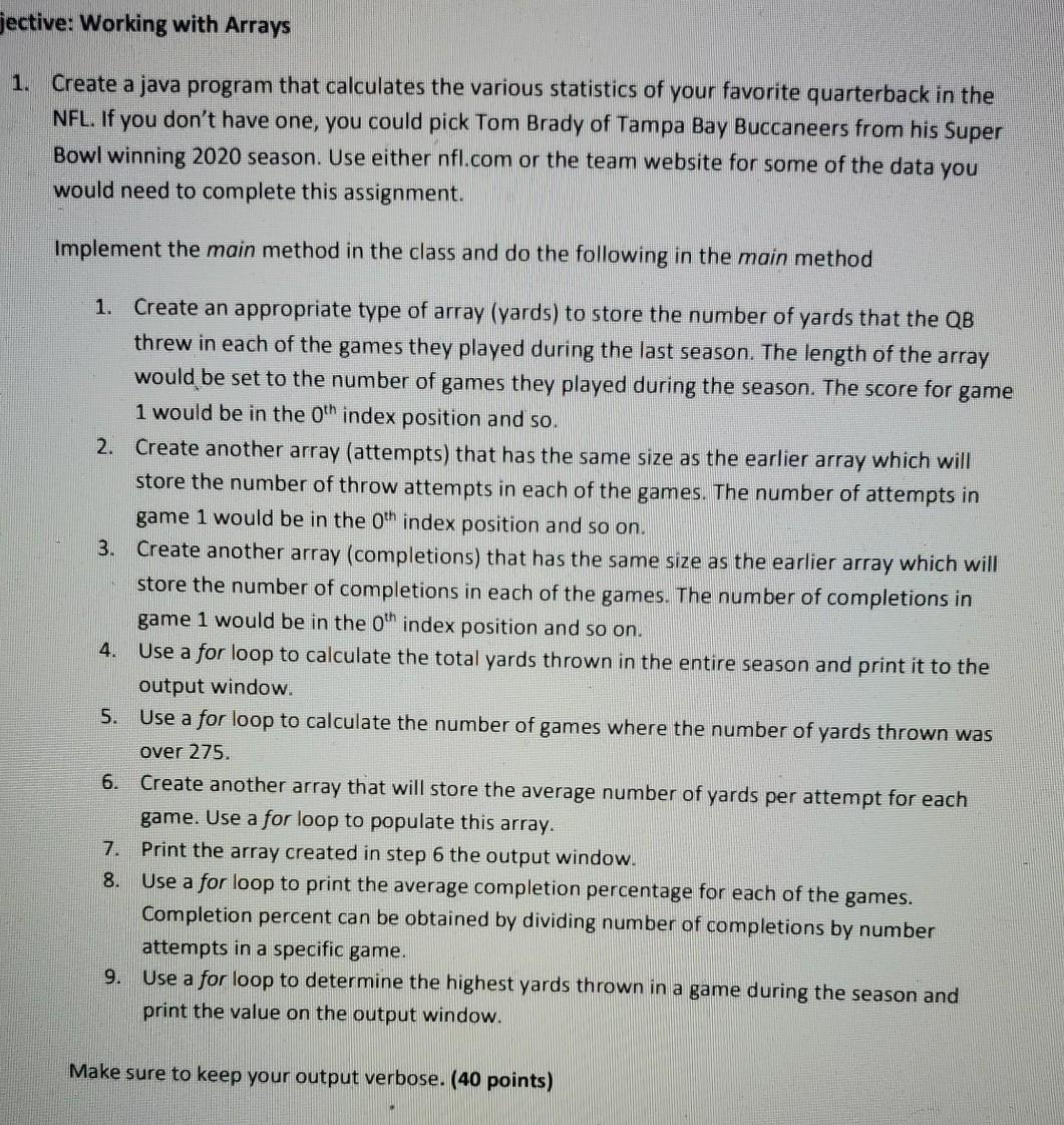 Solved Jective Working With Arrays 1 Create A Java Program