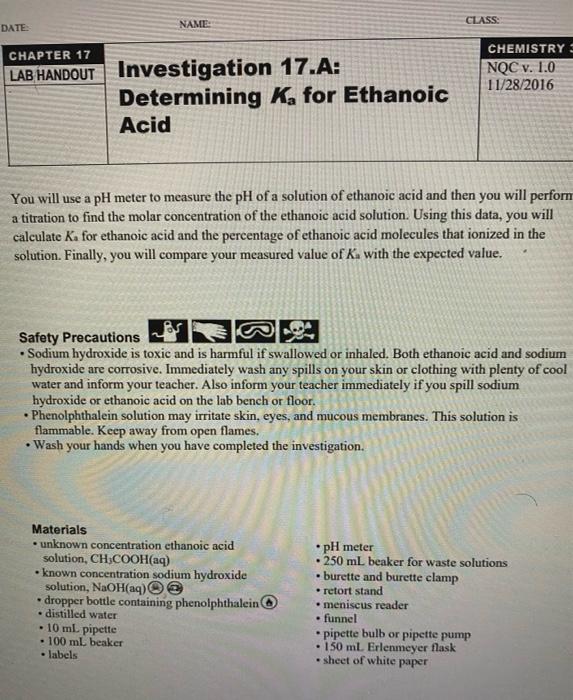 Solved DATE NAME- CLASS: CHAPTER 17 CHEMISTRY NQC v. 1.0 | Chegg.com