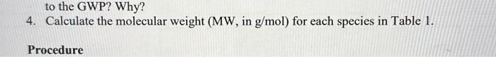 Solved to the GWP? Why? 4. Calculate the molecular weight | Chegg.com