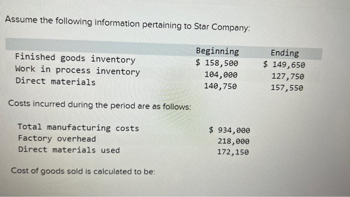 Solved Assume the following information pertaining to Star | Chegg.com