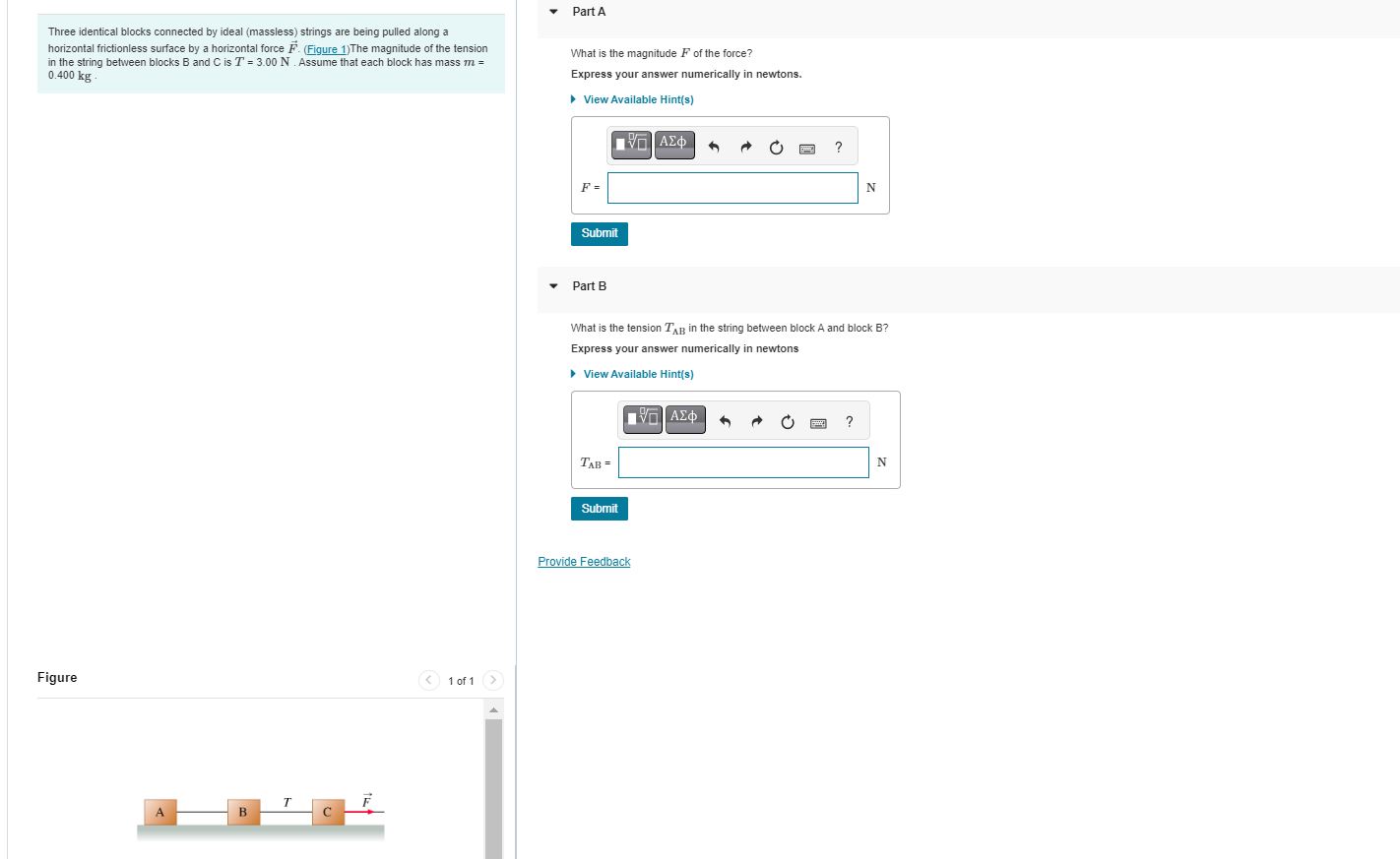 Solved Three identical blocks connected by ideal (massless) | Chegg.com