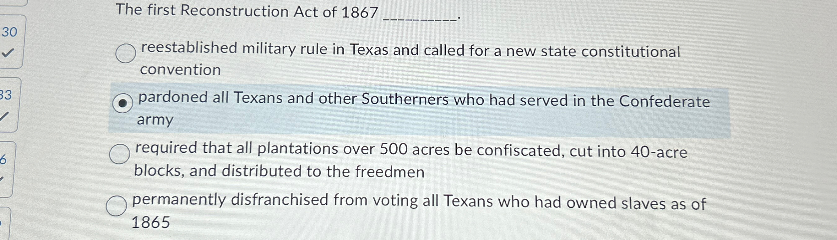 Solved The first Reconstruction Act of 1867reestablished | Chegg.com
