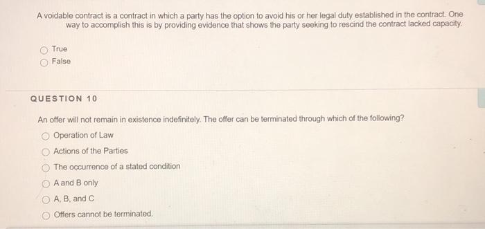 Solved A voidable contract is a contract in which a party | Chegg.com