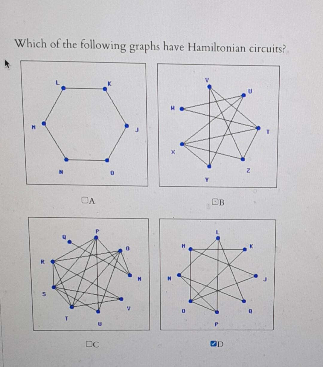 Solved Which of the following graphs have Hamiltonian | Chegg.com