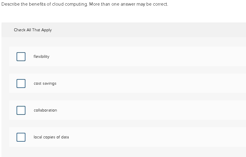 Solved Describe the benefits of cloud computing. More than | Chegg.com