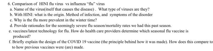 Solved 6. Comparison of HINI flu virus vs influenza "flu" | Chegg.com