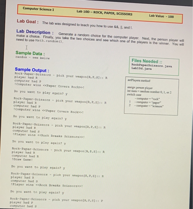 Solved Computer Science I Lab 10d Rock Paper Scissors