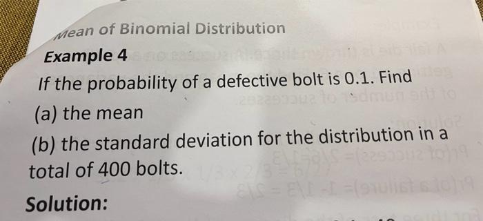 Solved Mean of Binomial Distribution Example 46 no car If | Chegg.com