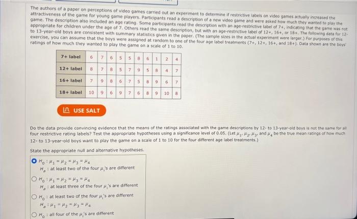 Solved The authors of a paper on perceptions of video games | Chegg.com