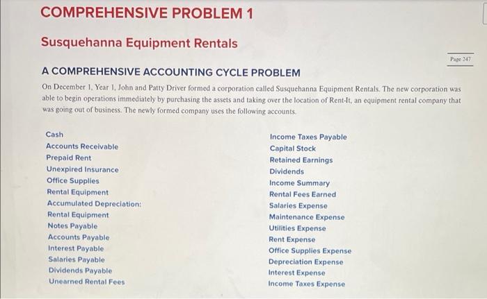 Solved COMPREHENSIVE PROBLEM 1 Susquehanna Equipment Rentals | Chegg.com