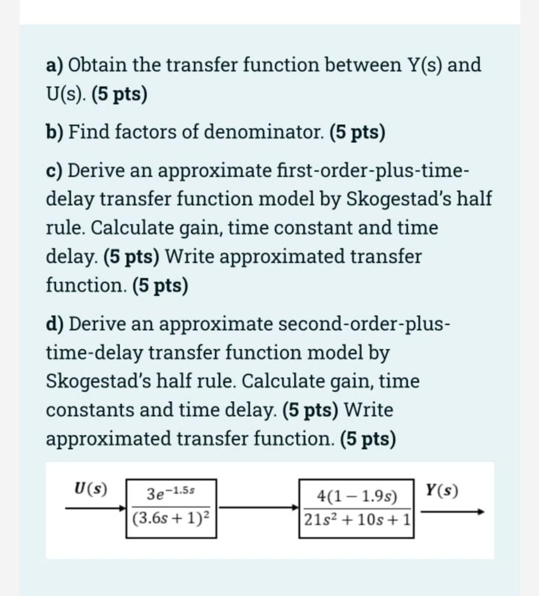Solved a) Obtain the transfer function between Y(s) and | Chegg.com