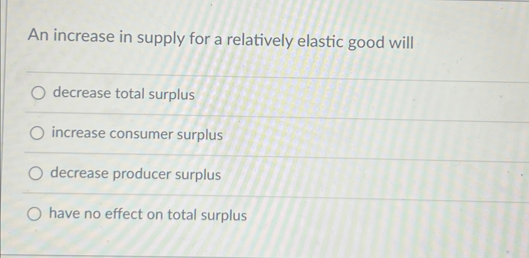 Solved An increase in supply for a relatively elastic good | Chegg.com