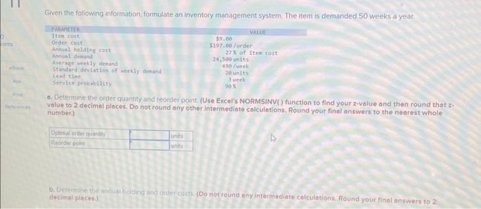 Given the following information, formulate an | Chegg.com