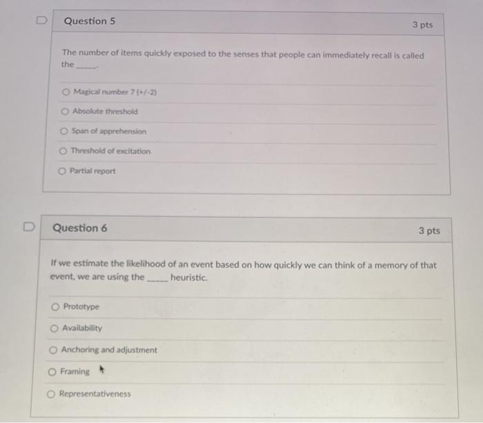 Solved Question 5 3 pts The number of items quickly exposed | Chegg.com