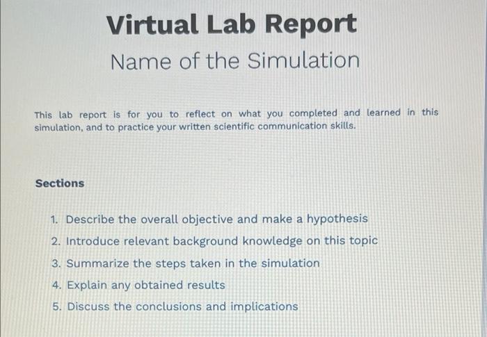 Solved Virtual Lab Report Name of the Simulation This lab | Chegg.com