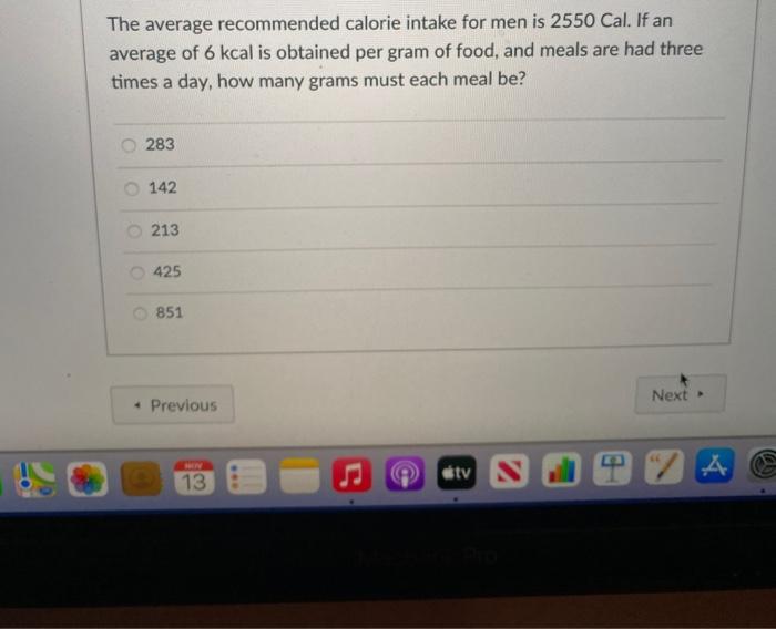 Solved The average recommended calorie intake for men is | Chegg.com