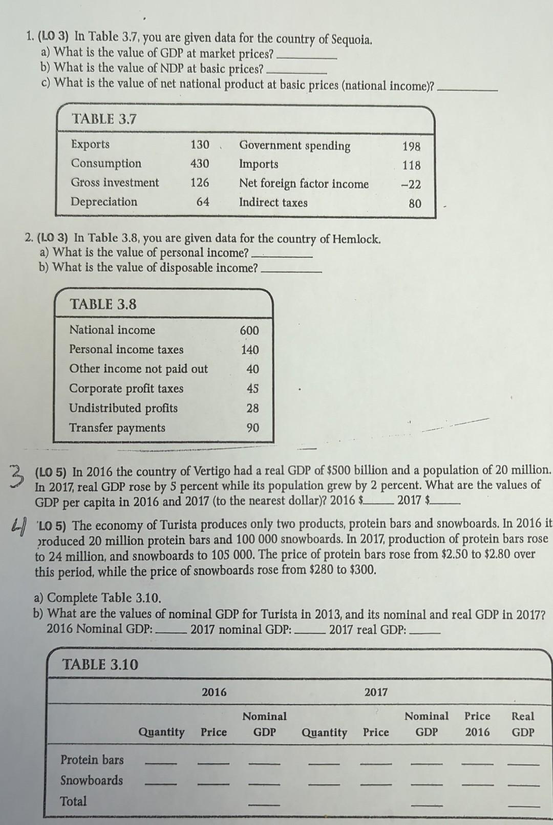 Solved 1. (L0 3) In Table 3.7, you are given data for the | Chegg.com