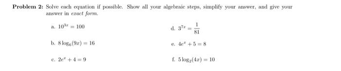 Solved Problem 2: Solve each equation if possible. Show all | Chegg.com