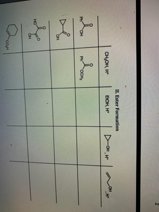 Solved II. Ester Formation CH2OH, H* EtOH, H+ OH, PhOCH3 | Chegg.com