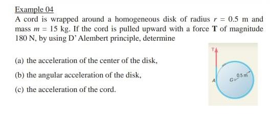 Solved Example 04 A cord is wrapped around a homogeneous | Chegg.com