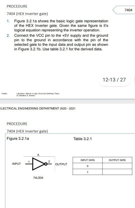 Solved 7404 PROCEDURE 7404 (HEX Inverter gate) 1. Figure | Chegg.com