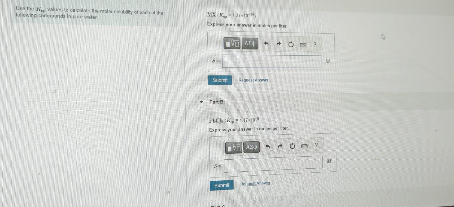 Solved Use the Ksp values to calculate the molar solubility | Chegg.com