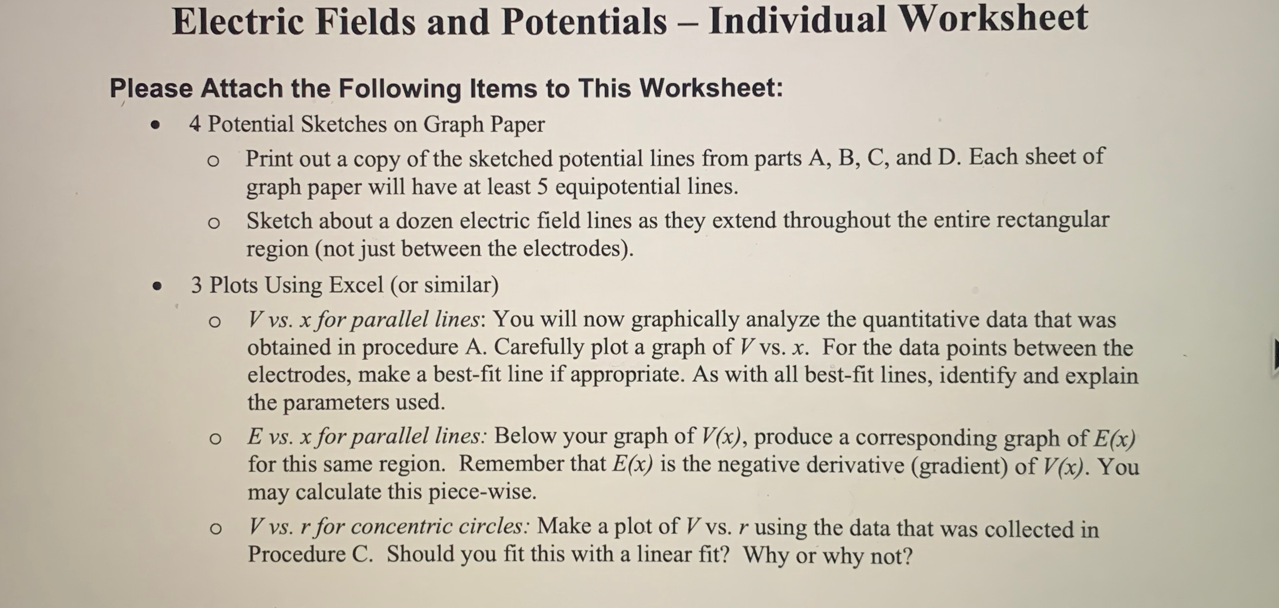 Solved Electric Fields and Potentials - ﻿Individual | Chegg.com