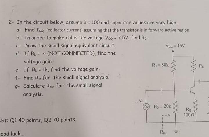 2- In the circuit below, assume \\\\beta =100 and | Chegg.com