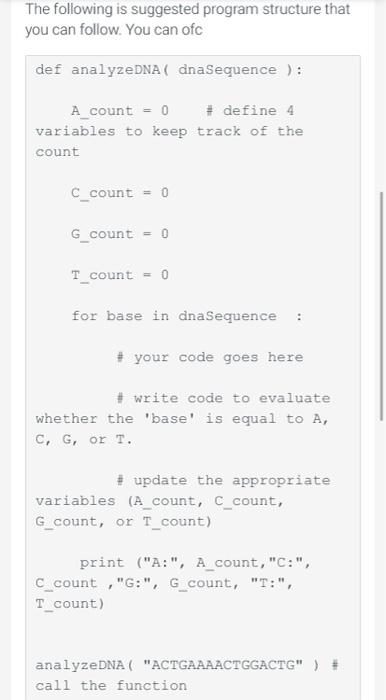 Solved 9.1 Analyze DNA Description: A DNA string is a string | Chegg.com