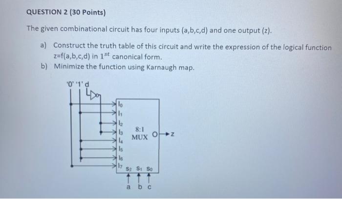 Solved QUESTION 2 (30 Points) The given combinational | Chegg.com