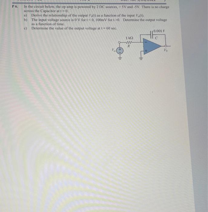 Solved 6. In the circuit below, the op amp is powered by 2DC | Chegg.com