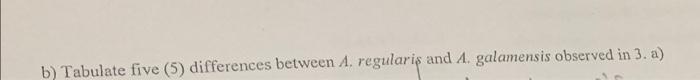 Solved b) Tabulate five (5) differences between A. regularis | Chegg.com