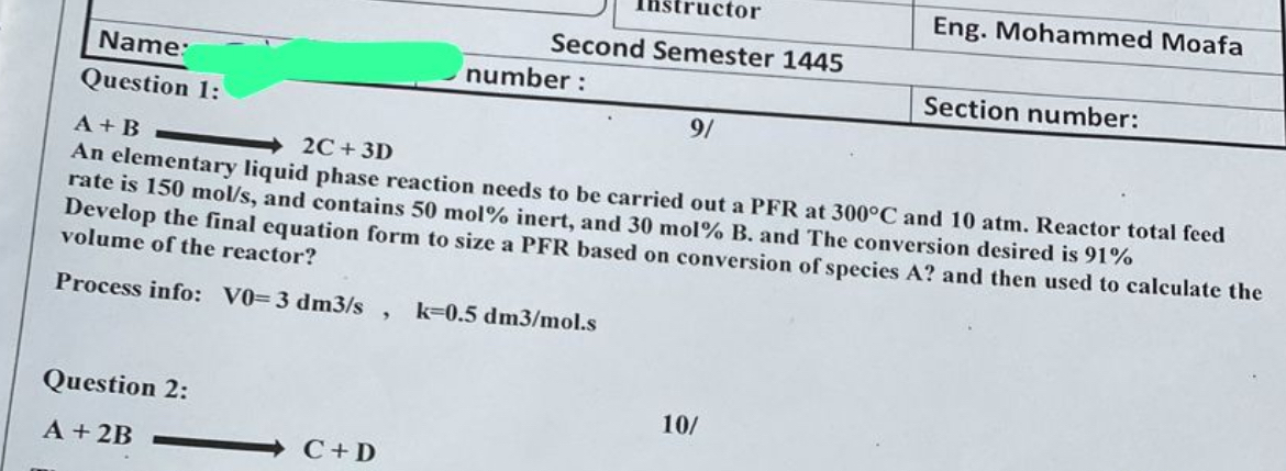 Solved instructorEng. Mohammed MoafaName:Question 1:Section | Chegg.com